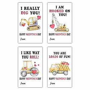 Valentine's Day Gift Tags Stickers, Construction Theme Valentine Self Adhesive Stickers(40 Pack), Happy Valentine's Day Gift Wrapping Labels Decorations and Supplies for Boys Girls(QRJBGJ-001)