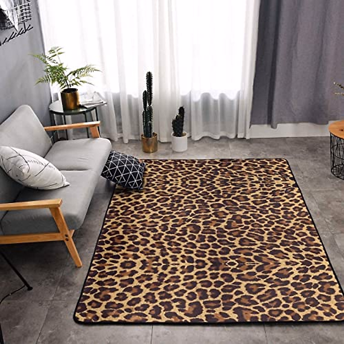 Leopard Animal Print Carpet 63x48in,Modern Area Rugs Non-Slip for Living Room Bedroom