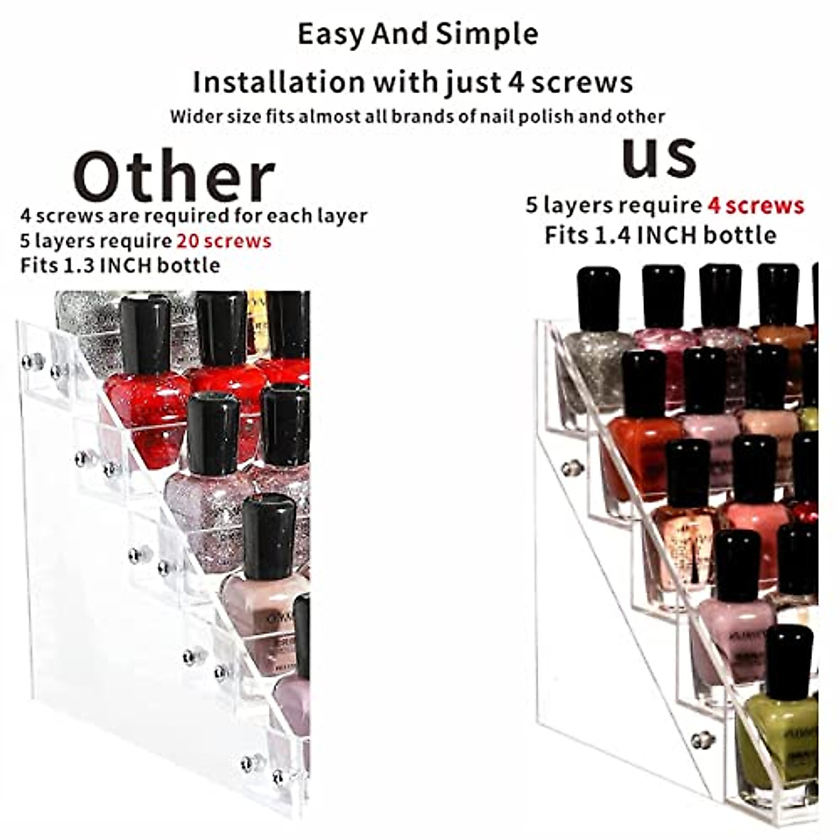 Cq acrylic Nail Polish Holder Organizer Clear Acrylic Nail Polish Tray Fingernail Polish Display case 5 layers 72 Bottles Essential Oils Holder Sunglasses Eyewear Organizer Display Case