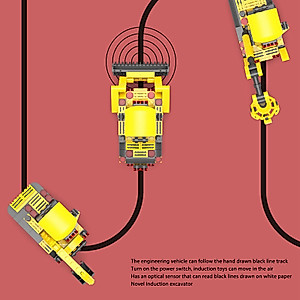 Elolicu Inductive Car Toy for Kid, Follow Line Inductive Car Building Excavator Toy Trucks Vehicle Construction DIY Induction Building Blocks Assembled Excavator Toy Car for Over 3 Years Old Kids