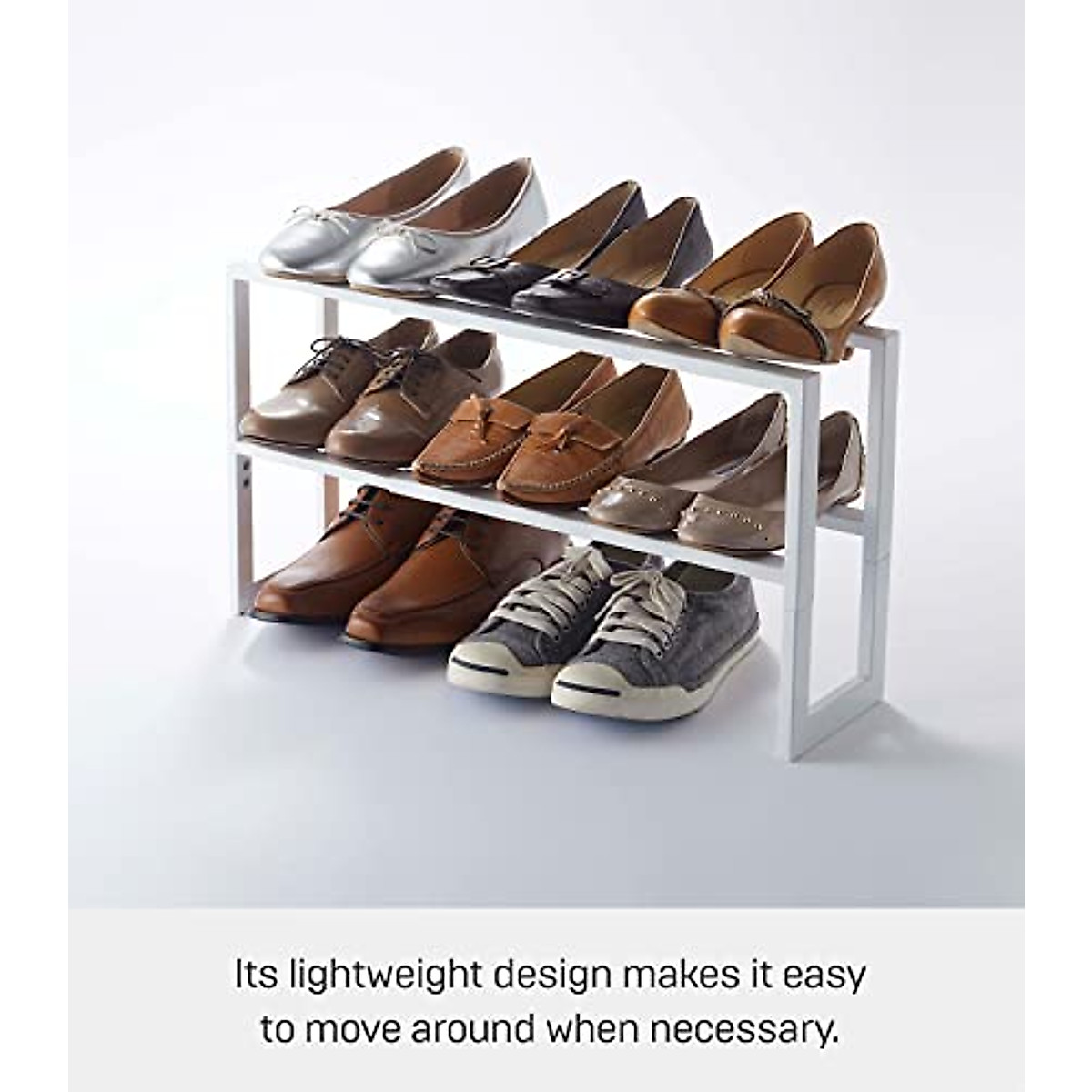 Yamazaki Home Expanding Shoe Rack, Metal, Adjustable Steel One Size White