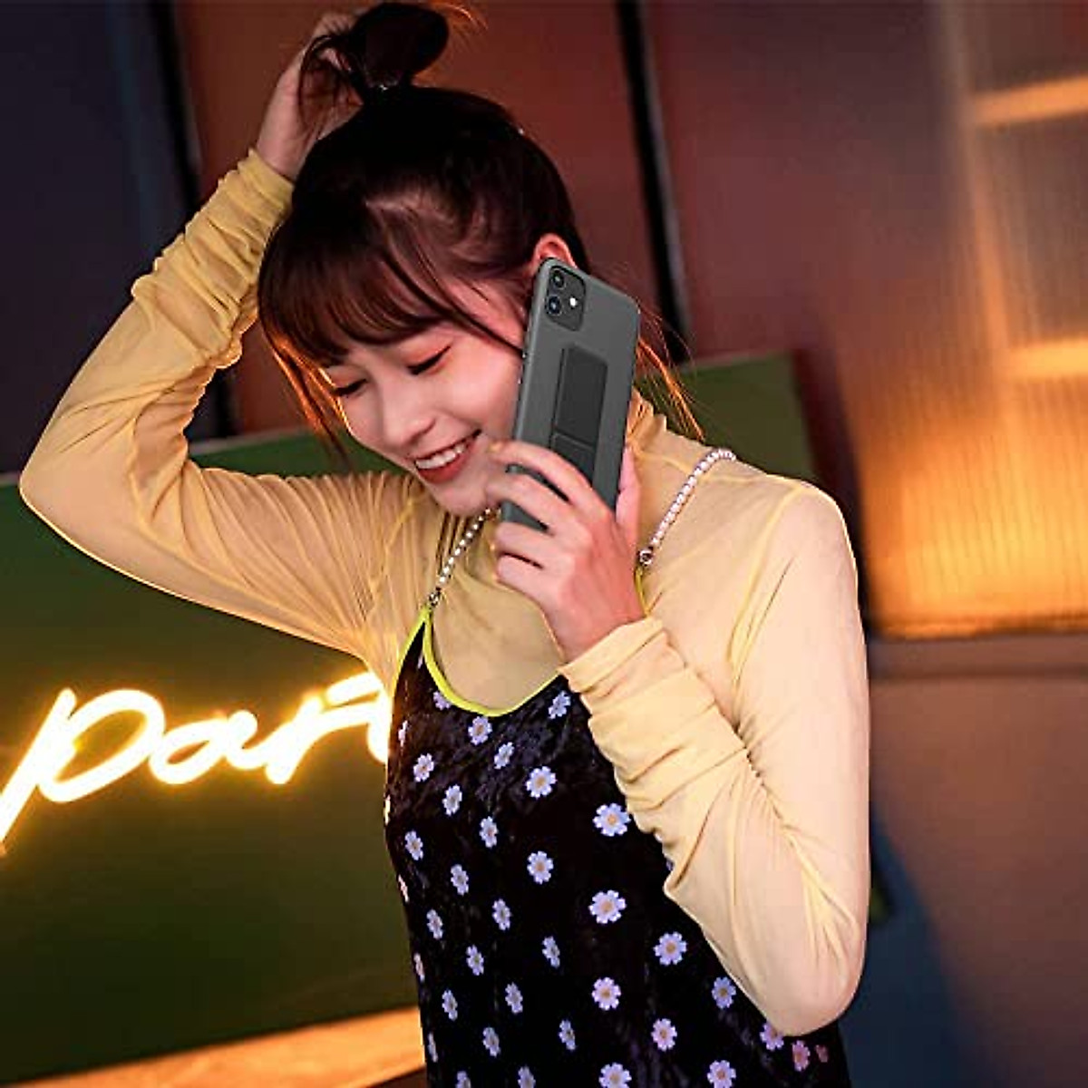 Case for TCL 30XL 30 XL T701DL Phone Case,Stand Case with Tempered Glass Screen Protector Hide Telescopic Folding Kickstand Shockproof Protective Cover Silicone TPU Case for TCL 30 XL 30XL - Black