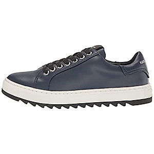 Karl Lagerfeld Paris Men's Recycled Leather Low top Sneaker, Navy, 9