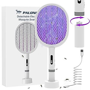 PALONE Electric Fly Swatter, Type-C Rechargeable Bug Zapper Racket, Detachable, Handheld and Auto Zap Mode, 4000V Mosquito Swatter, Fly Zapper, Mosquito Killer for Indoor Outdoor (1 Pack)