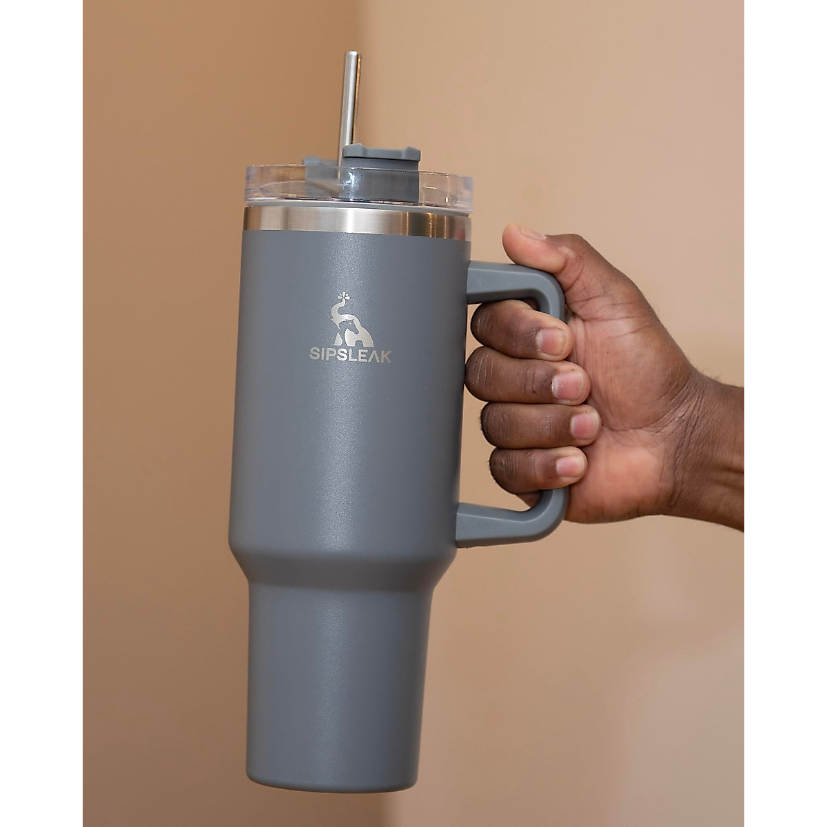 SIPSLEAK 40 Oz Tumbler with Handle and Straw – Stainless Steel Insulated Tumblers with 2 Lids, 2 Straws, Straw Brush – Portable and Reusable Coffee Tumbler Travel Coffee Mug Keeps Hot and Cold