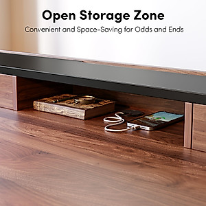 FEZIBO 48" Whole-Piece Standing Desk Adjustable Height with drawers, 48 x 24 inches Electric Stand Up Desk with Monitor Shelf, Sit Stand Rising Desk with baffle, Black Walnut