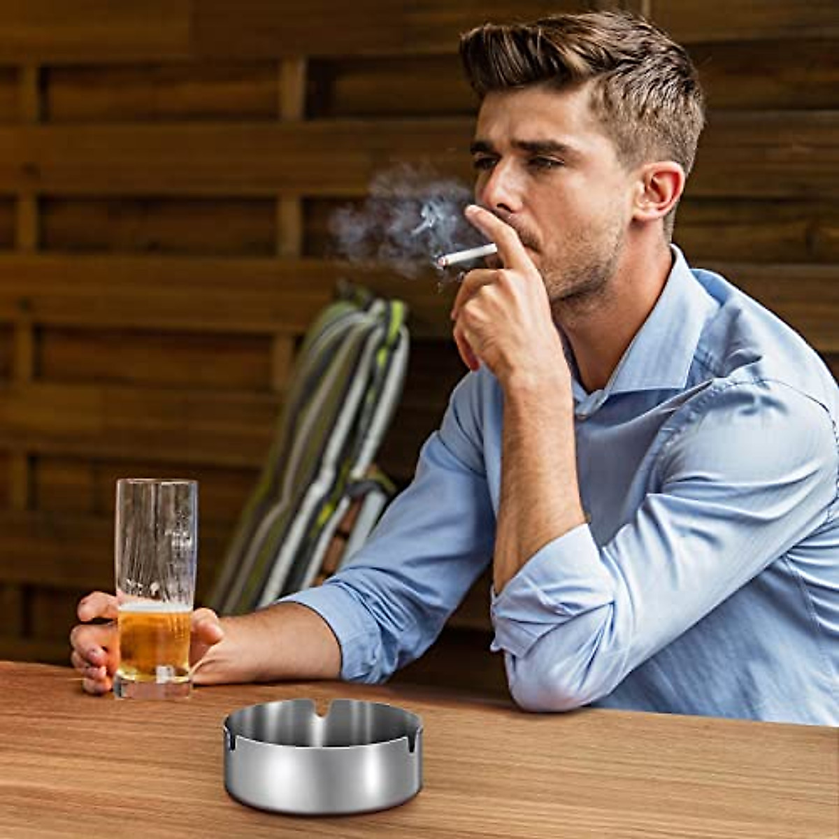 roygra Ashtray 2 Pack, Metal Ashtray - Silver, Medium Size (3.14 x 3.14 x 1.25’’)