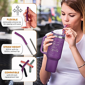 Christian Art Gifts Extra Large Inspirational Scripture Engraved Insulated Stainless Steel Travel Tumbler for Women: Mercies Are New Twist Dial Lid, Reusable Straw & Silicone Tip, Purple Floral, 40 oz