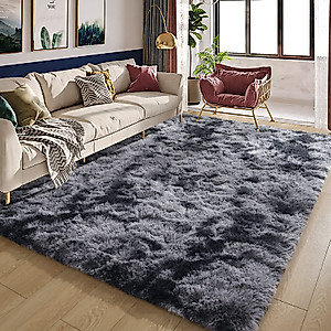 HOMORE Soft Fluffy Rug for Bedroom, Tie Dye Rugs for Living Room, Non Slip Shaggy Plush Carpet for Kids Nursery Toddler, 4x6 Feet Area Rugs for Room Floor, Dark Gray/Black
