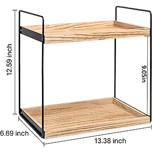 FUFUBAY 2 Tier Bathroom Countertop Organizer, Counter Standing Rack Cosmetic Holder, Countertop Storage Shelf Cosmetic Organizer Holder,Kitchen Spice Rack Basket Storage Counter Shelf (Light brown)