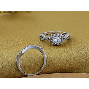 Dazzlingrock Collection 1.80 ctw Round Cubic Zirconia Halo Crisscross Shank Ring Set (5mm Center Stone) in 10K White Gold, Size 6.5