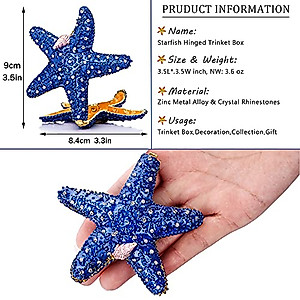 YU FENG Starfish Figurine Trinket Box Hinged Crystals Jeweled Painted Enameled Collectible Sea Star Ornament(Dark Blue)