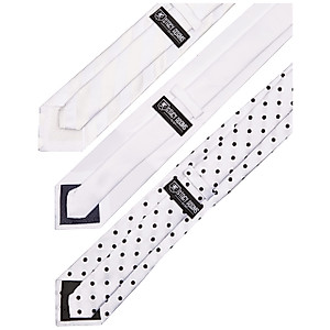 Stacy Adams Men's 3 Pack Satin Neckties Solid Striped Dots with Pocket Squares, White, One Size