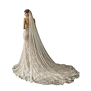 EllieHouse Womens Long Cathedral Length 1 Tier Pearl Ivory Wedding Bridal Veil With Metal Comb HD34IV
