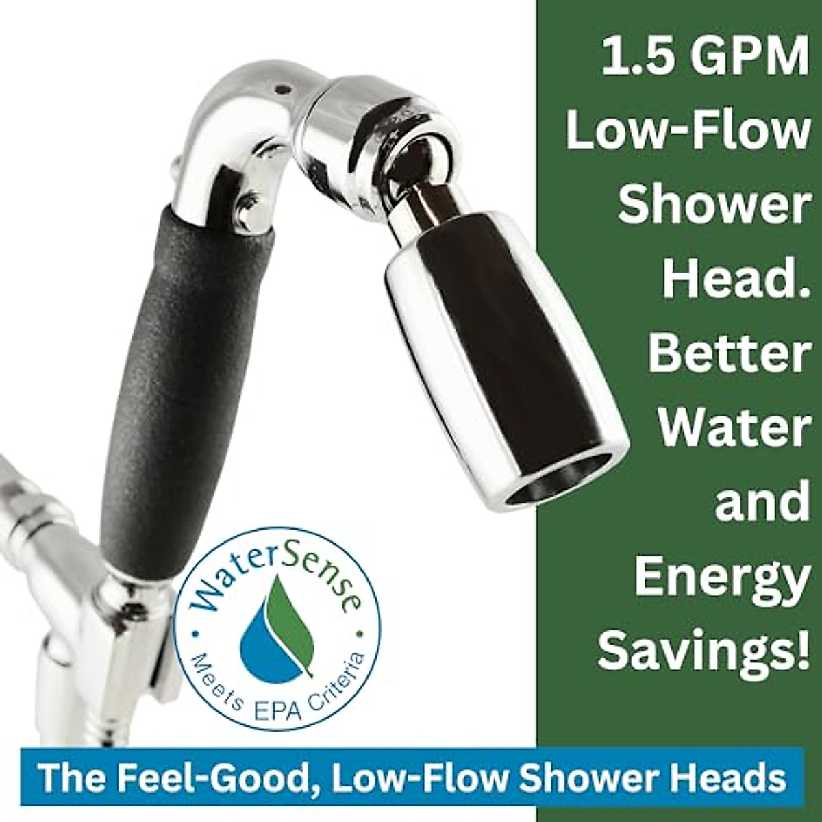 High Sierra Showerheads® - Solid Metal Handheld Shower Head Kit with Slip-Free Grip. Includes Handheld Shower Head, Trickle Valve, Hose with Silicone Inner Tube, and Holder. 1.5 GPM. Chrome