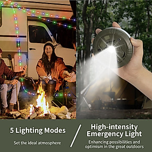 HAMLITE Camping String Lights,2 in 1 Outdoor Waterproof Portable Stowable String Light with 5 Lighting Modes(32.8Ft), USB Camping Lights, Rechargeable String Lights for Camping Yard Hiking,Decoration