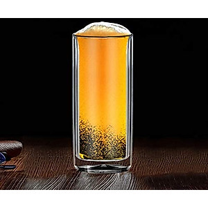 Sun's Tea (Set of 4) Strong Double Wall Glasses - 16oz Highball Beer Glasses and 9oz Old Fashioned Whiskey Glasses (Borosilicate Glass, Not Plastic)