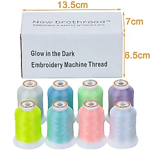 New brothread 8 Colors Luminary Glow in The Dark Embroidery Machine Thread Kit 30WT 500M(550Y) Each Spool for Embroidery, Quilting, Sewing