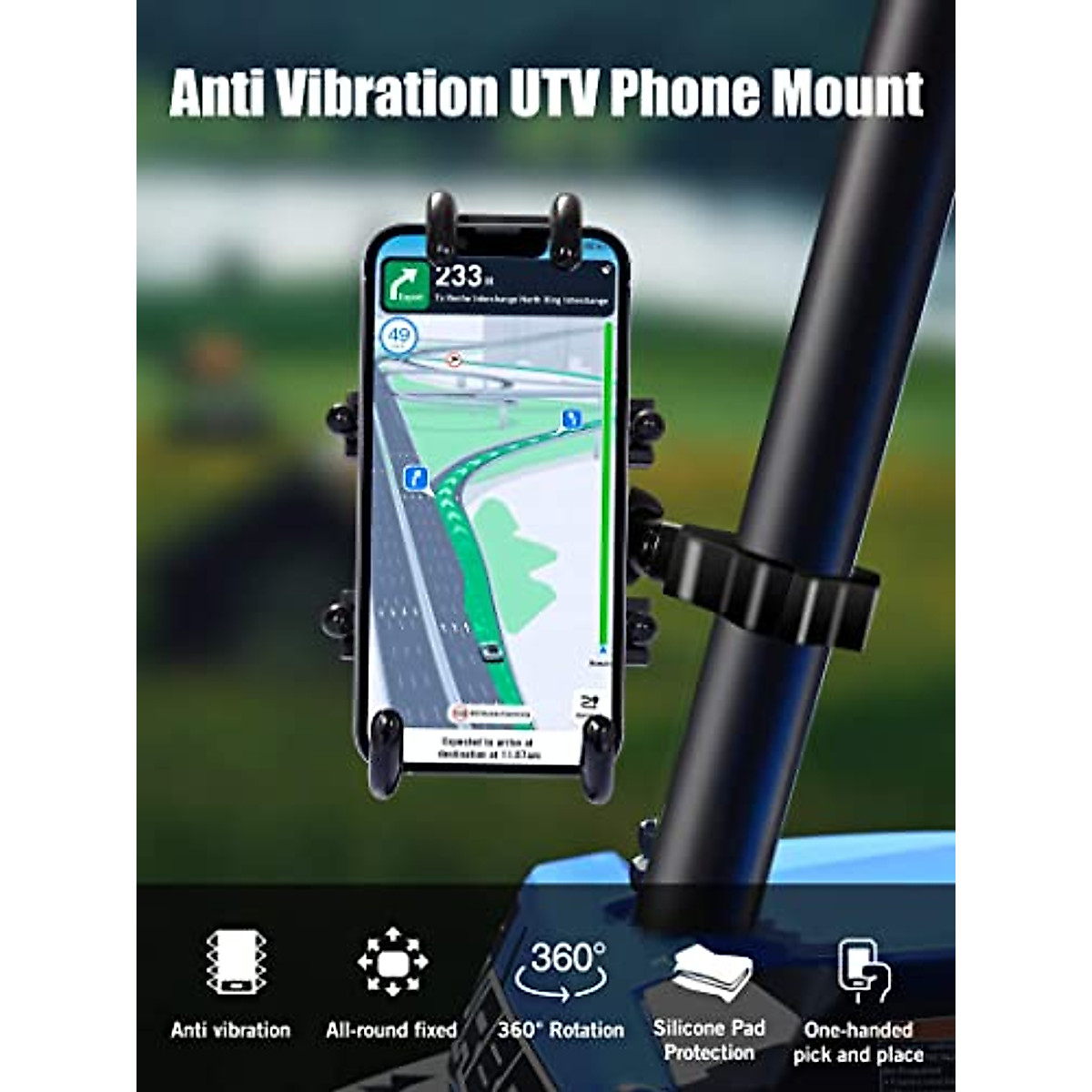 ZIDIYORUO Anti-Vibration Phone Holder for UTV/SXS Off-Road Riding, One Hand Operation Aluminum Heavy Duty Cell Phone Mount, Easy Install iPhones or 4.7"-7.1" Cell Phones on 1.75"-2" Roll Cage