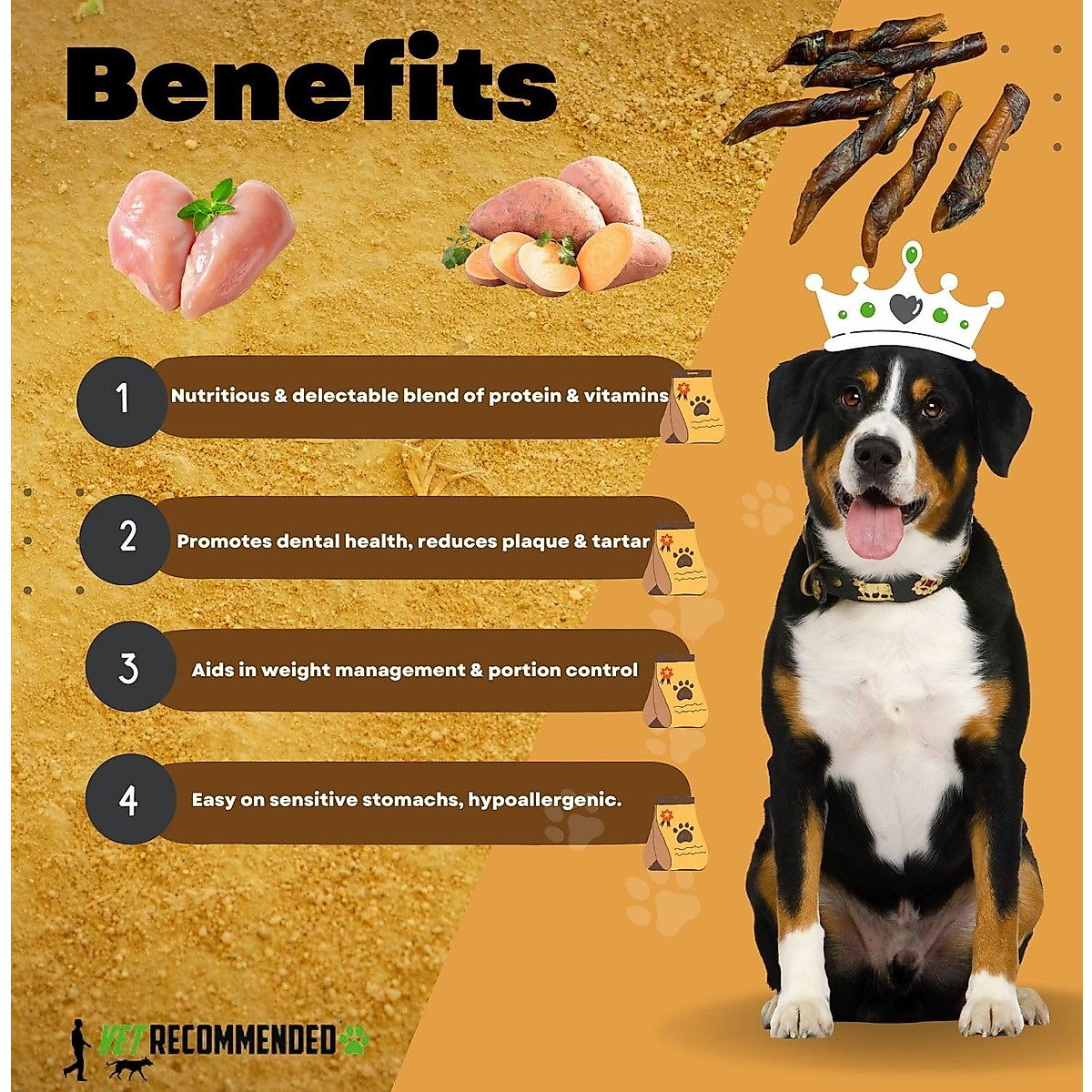 Vet Recommended Premium Chicken Wrapped Sweet Potato Jerky Treats - 10 Count | Made with Real Chicken and Sweet Potato, Easily Digestible, Long Lasting | Size 90 Grams