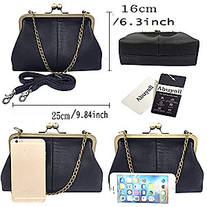Abuyall Women Small Retro Purse Vintage Top Handle Handbag Kiss Lock Shoulder Bag Black