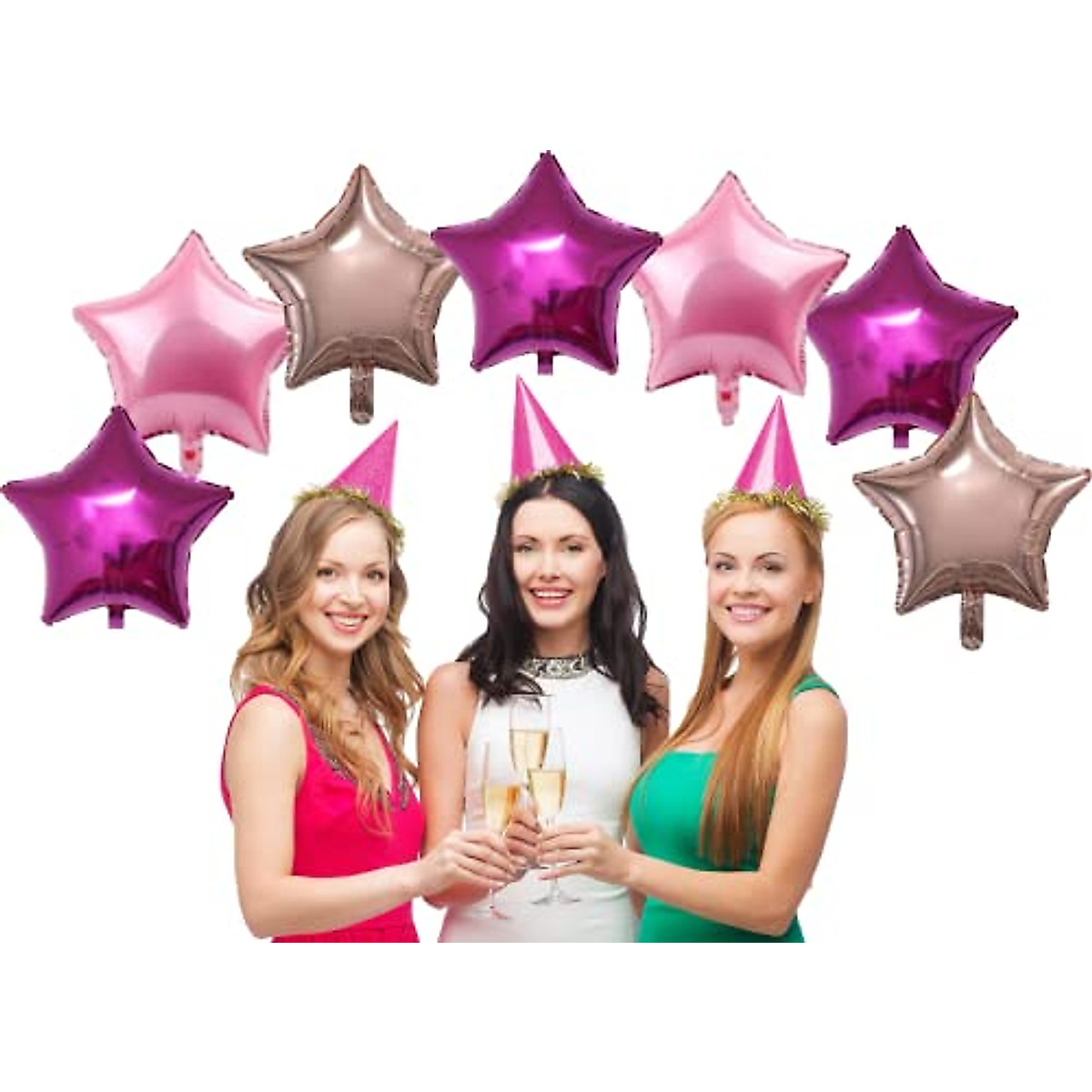 Vision Pink Rose Gold Stars 18" Helium Foil Star Balloons 12 Pcs Metallic Appearance Set | Fuchsia Pink Rose Gold Light Pink Balloons | Party Decorations for Baby Shower and Weddings