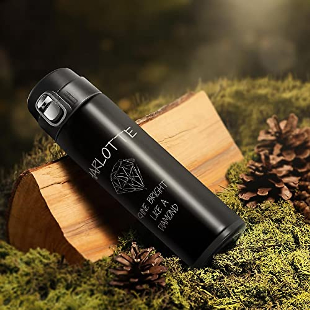 Maverton Personalized Coffee Mug for women - Thermal Mug with Spill-proof Lid for her - Reusable Stainless Steel Drinking Cup - For Birthday - Thermos Travel Mug for lady - DIAMOND