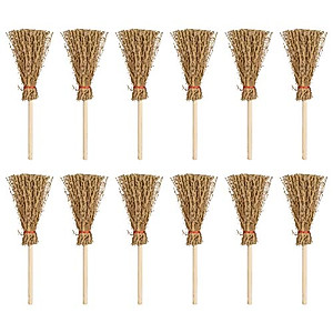 Sewroro 12pcs Mini Broom Hanging Witches Prop Broom Miniature Artificial Mini Straw Brooms for Halloween Party Prop Hangings Decorations