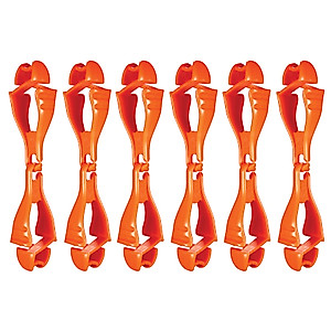 Ergodyne Squids 3400 Glove Clip Holder with Dual Clips, (Pack of 6), Orange