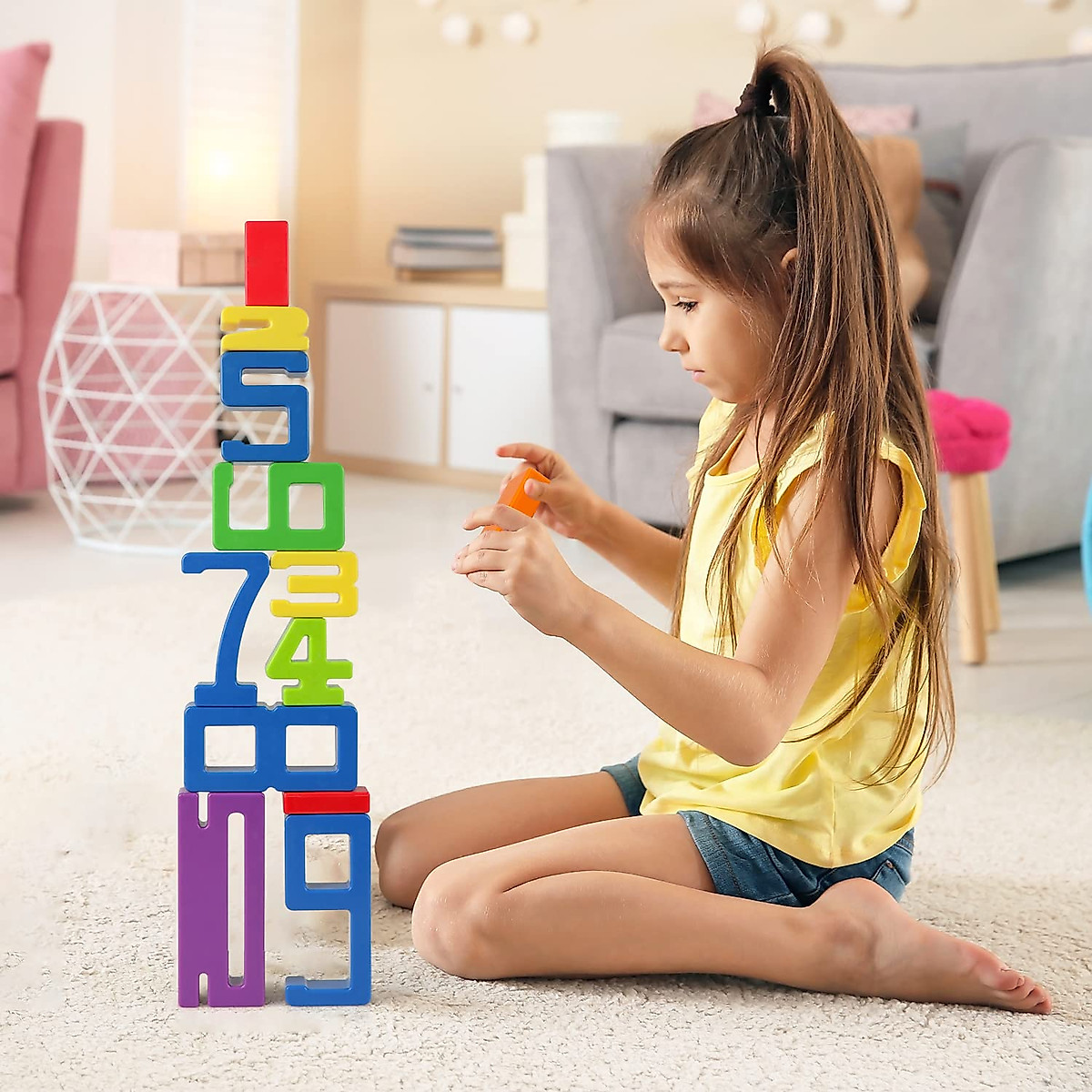 DIPALENT Montessori Number Blocks, 30 PCS STEM Math Building Stacking Blocks, Educational Numbers Blocks Set Includes Activity Cards (All 74 PCS Set)