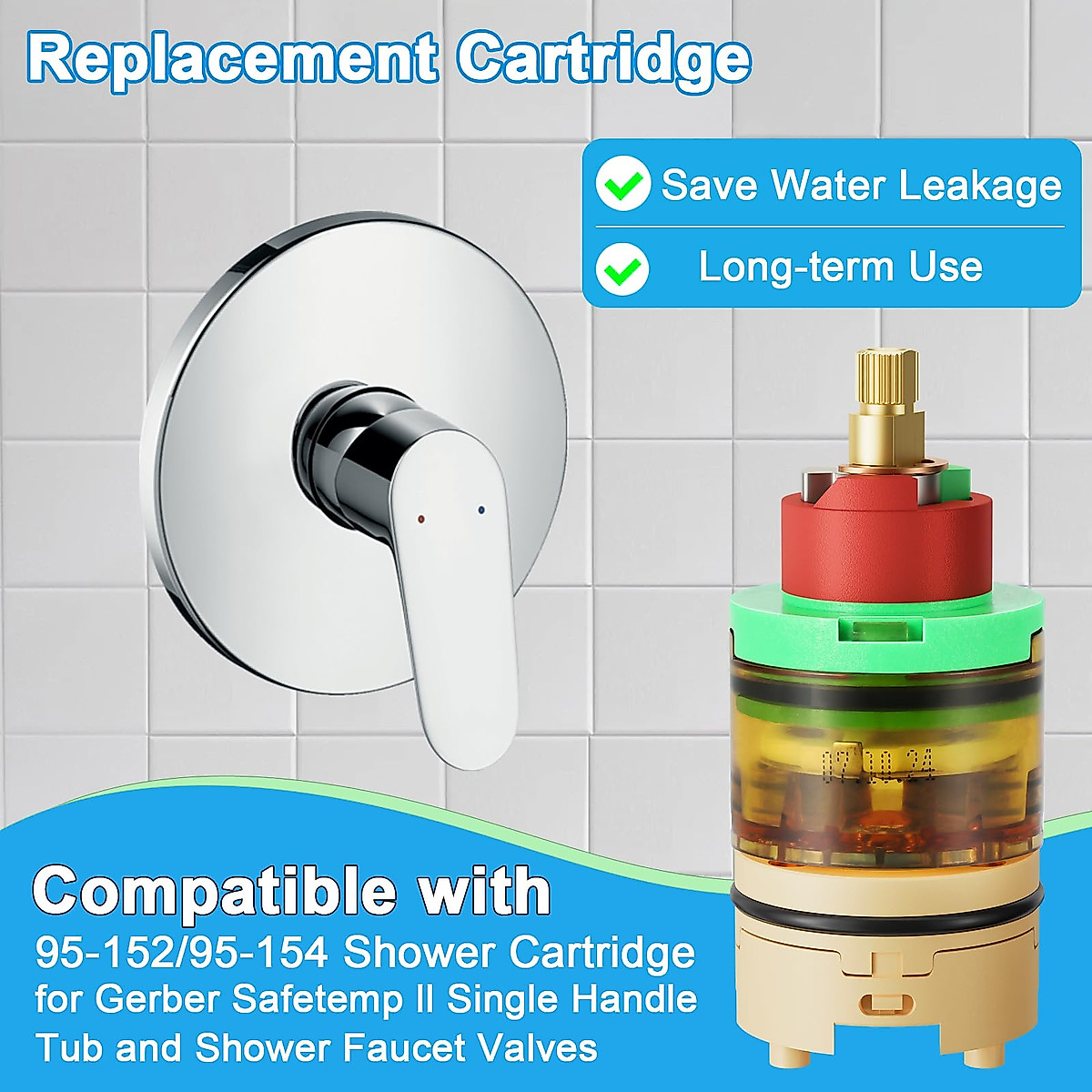 Replacement 95-152/95-154 Shower Cartridge Assembly, Compatible with G0095154, GS-105 for Gerber Safetemp II Single Handle Tub and Shower Faucet Valves