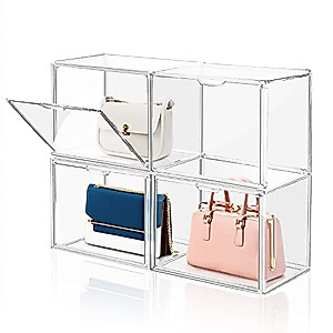 GZHOK 4 pack Clear Plastic Purse Organizer for Closet,Handbag Storage,Purse Storage Organizer,Clear Display Storage for Wallet,Shoes,Book,Cosmetic,Toys,Clothes