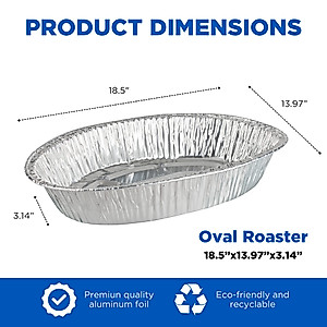 EKCO – Aluminum Turkey Roaster Pan (Oval) 50-count of 18x14” (3.5” Depth) - Disposable Foil Pans - Heavy-Duty Aluminum Baking Pans & Serving Trays – Drip Pan & Casserole Dish, BBQ-Safe (Recyclable)