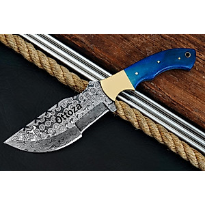 Ottoza Tracker Knife & Bone Handle - Damascus Hunting Knife - Horizontal Carry Knife Sheath 198
