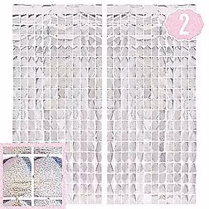 xo, Fetti Party Decorations Silver Iridescent Square Foil Curtain - Set of 2 | New Years Eve 2023, Bachelorette Backdrop, Wedding, Square Birthday Photo Booth