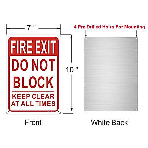Fire Exit Sign, Do Not Block Door Signs, Keep Clear at All Times Sign, 10 x 7 Inches Rust Free Aluminum, Weather/Fade Resistant, Easy Mounting, 2 Pack