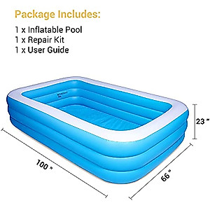 AsterOutdoor Inflatable Swimming Pool 100"x 66"x 23" Thickened, Full-Sized Above Ground Kiddle Family Lounge Pool for Adult, Kids, Toddlers, Blow Up for Backyard, Garden, Party, Blue