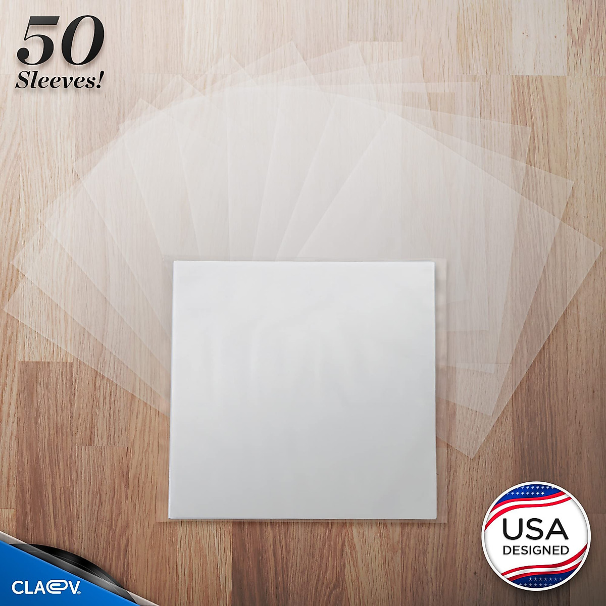 Claev 50 Anti Static Inner Record Sleeves for Vinyl LP Records (12 inch, Square, Translucent), Album Record Protective Plastic Covers for Storage