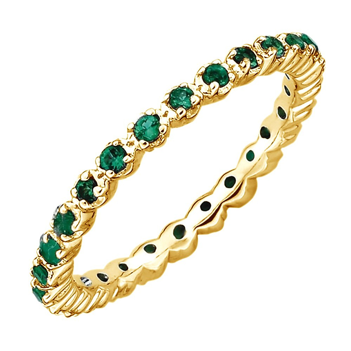 AFFY Round Cut Simulated Green Emerald Eternity Band Ring in 14K Gold Over Sterling Silver