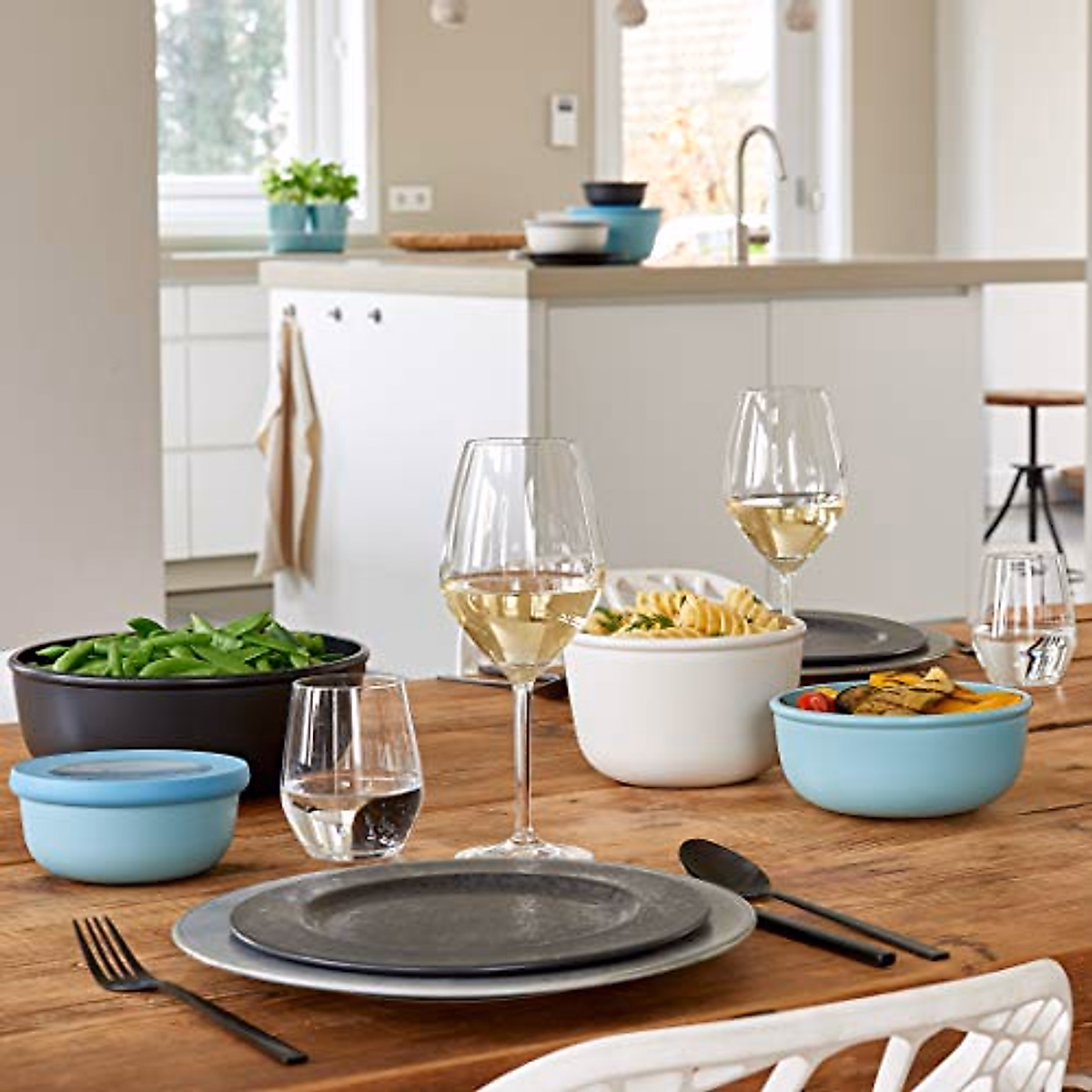 MEPAL, Cirqula Multi Food Storage and Serving Bowl with Lid, Food Prep Container, Nordic Blue, 1 Quart (1 Liter, 34 ounces), 1 Count