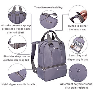 ZWFLAU Diaper Bags with Lunch Bag, Diaper Bag Backpack Travel Back Pack Mommy Bags Multifunction Large-Capacity Lightweight Waterproof for Moms Dads Daily Travel Camping Picnic Party (Grey)