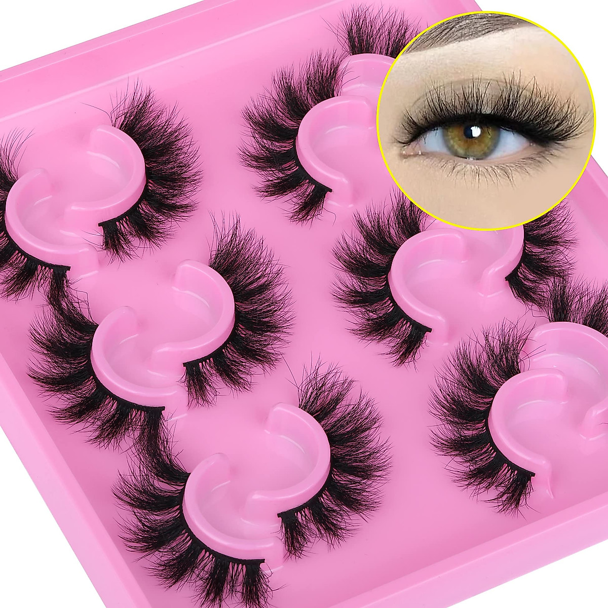 Mink Lashes Fluffy 18mm False Eyelashes Wispy Natural Look 6 Pairs 6D Volume Thick Long Fake Eyelashes like Clusters by Pleell