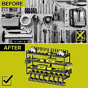 KAFAHOM Power Tool Organizer-8 Drill Holder Wall Mount,4 Layer Heavy Duty Metal Power Tool Storage Rack,Garage Tool Organizer and Storage with Screwdriver Holder/Plier Holder/Hammer Holder