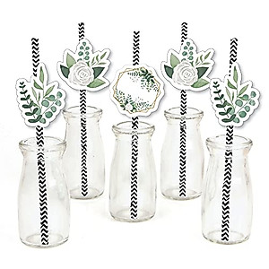 Big Dot of Happiness Boho Botanical - Paper Straw Decor - Greenery Party Striped Decorative Straws - Set of 24