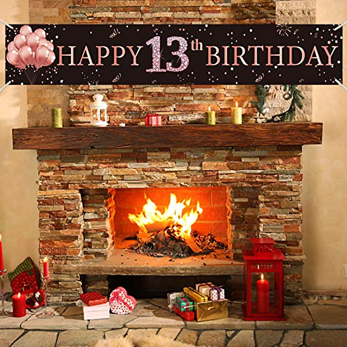 Kauayurk 13th Birthday Banner Decorations for Girls, Large Happy 13 Year Old Birthday Party Decorations Supplies Sign, Rose Gold Thirteen Birthday Decor Photo Prop (9.8x1.6ft)
