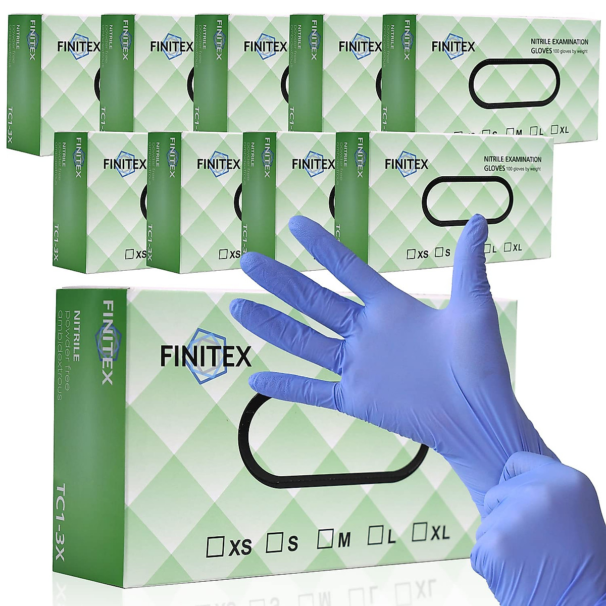 FINITEX Nitrile Disposable Medical Exam Gloves - Ice Blue 3.2 mil Powder-free Latex-Free Gloves 1000 PCS Examination Home Cleaning Food Gloves(Small)