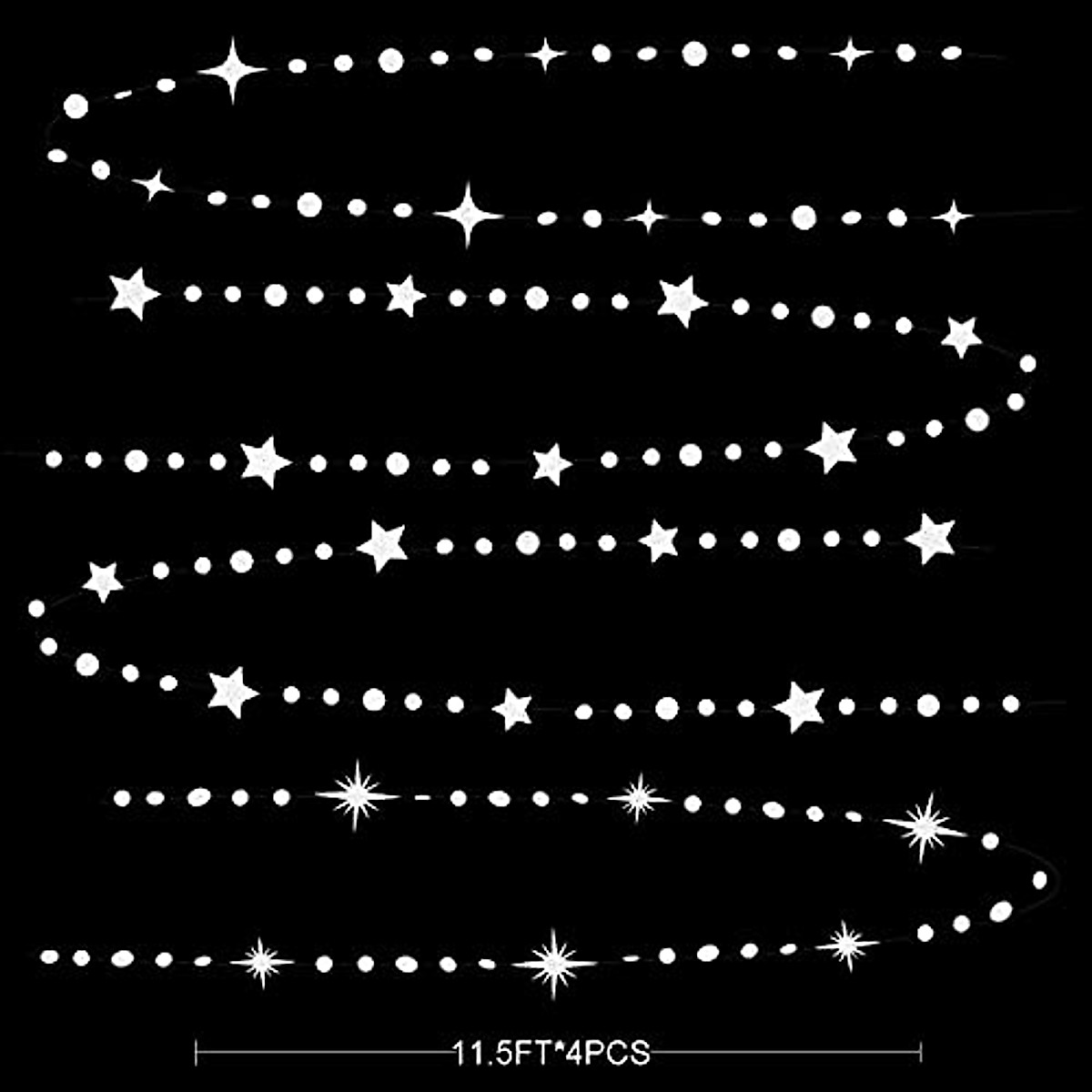 White Party Decorations Star Circle Dot Paper Garland Banner Bunting Streamer Glitter Hanging Twinkle Star Decoration for Kids Birthday Baby Bridal Shower Wedding Anniversary Engagement Decor