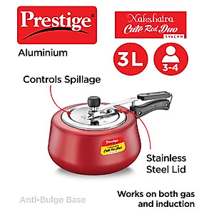 Prestige Nakshatra Cute Red Duo Svachh Aluminium Inner Lid Pressure Cooker 3.0 Litre (Powder Coated), Medium (10765)