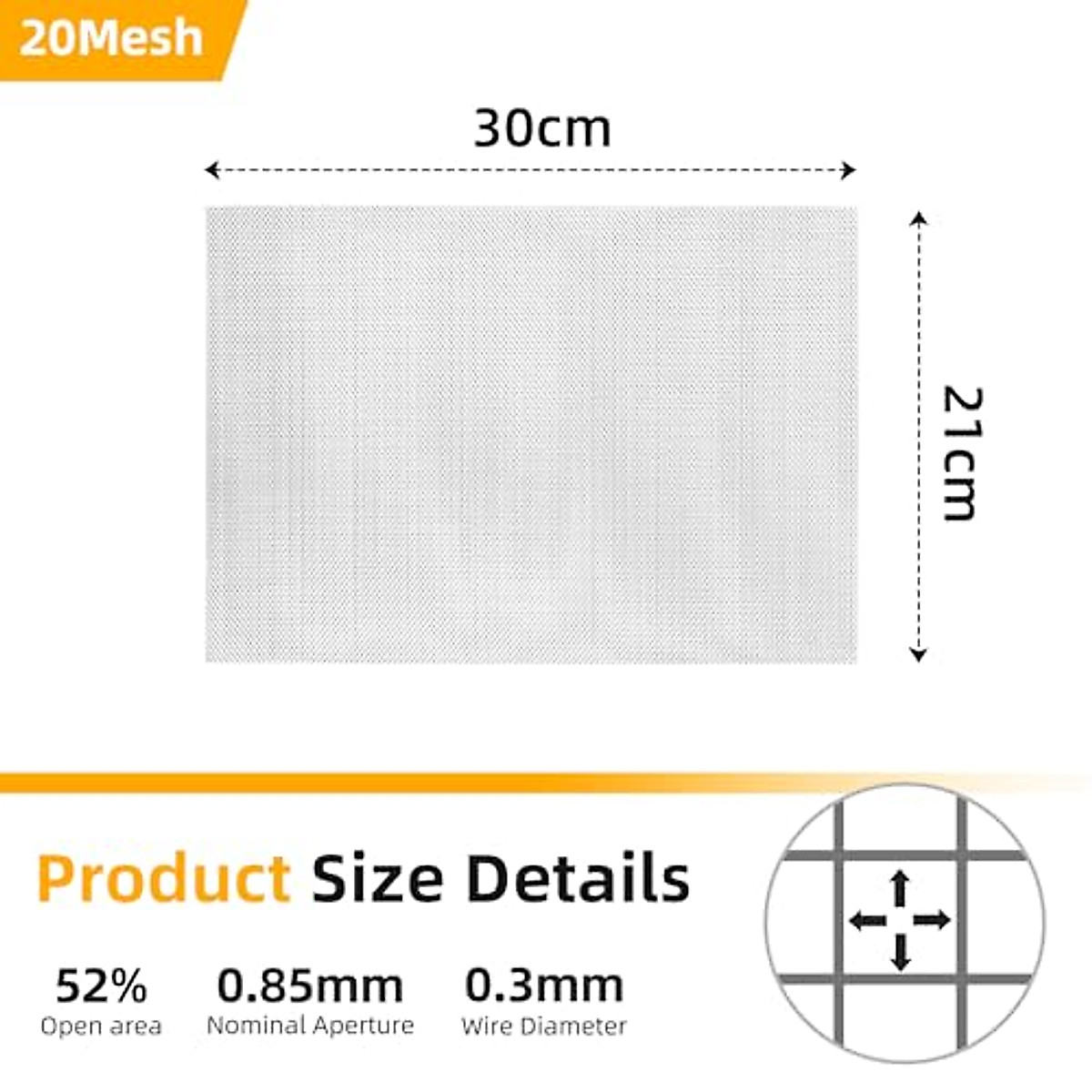 AggFencer 4 Pcs 12x8 Inch 304 Stainless Steel Mesh Screen, Multipurpose Metal Screen for Vent, Filter, Garden, Window, 0.85mm Hole 30cmX21cm