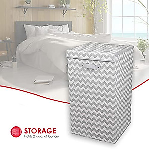 Home Basics Chevron Laundry Hamper with Handle, Grey